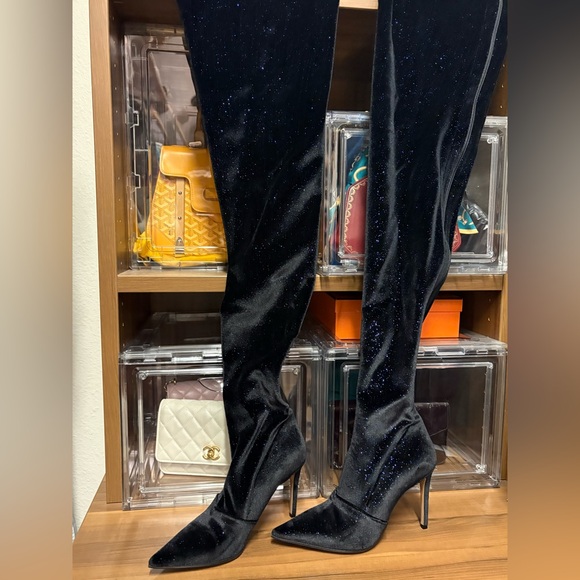 Balmain | Shoes | Balmain Shimmering Black Overtheknee Boots | Poshmark